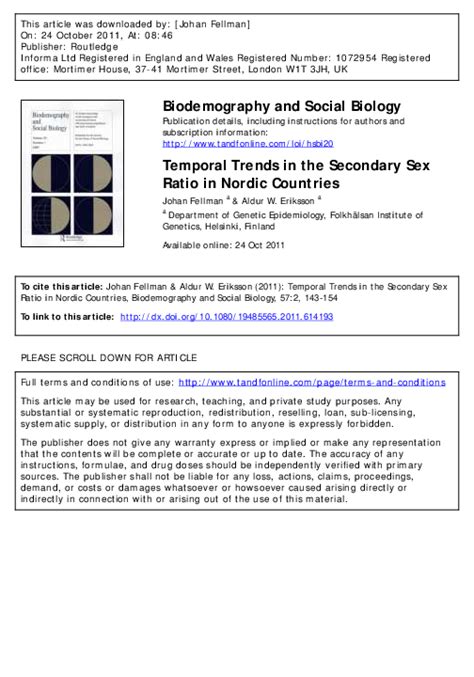 Pdf Temporal Trends In The Secondary Sex Ratio In Nordic Countries