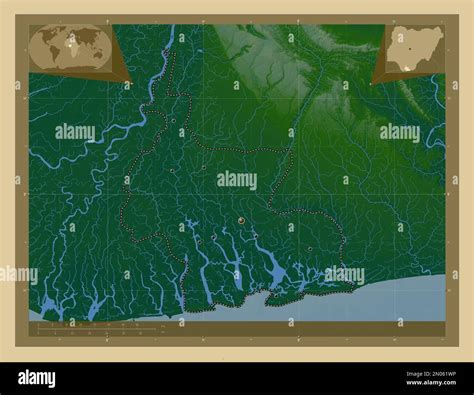 Rivers State Of Nigeria Colored Elevation Map With Lakes And Rivers