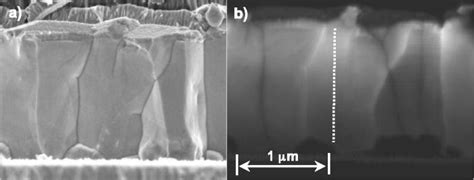 Sem A And Ebic B Cross Sections Of Same Area Of Device The White Download Scientific