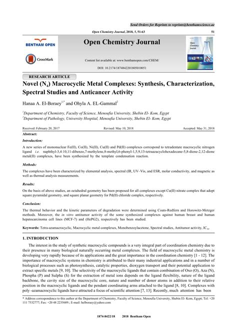 Pdf Novel N Macrocyclic Metal Complexes Synthesis