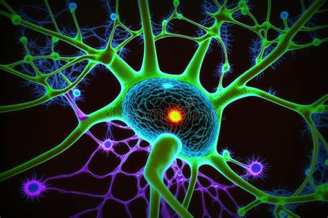 Synaptic Connections In Neon Light Close Up View On Neural Synapse Network Generative Ai Stock