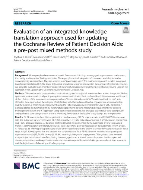 Pdf Evaluation Of An Integrated Knowledge Translation Approach Used