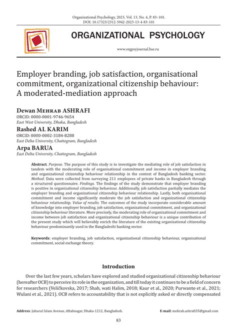 Pdf Employer Branding Job Satisfaction Organisational Commitment