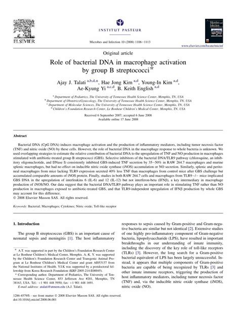 Pdf Role Of Bacterial Dna In Macrophage Activation By Group B