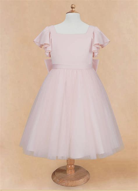 Azazie Kaeya Blushing Pink A Line Bow Tulle Dress Azazie