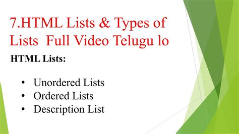 HTML List Tags Tutorial in Telugu | Ordered, Unordered & Description ...