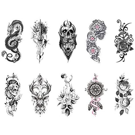 Tafly Waterproof Temporary Tattoo Sticker Dragon Compass Rose Flower