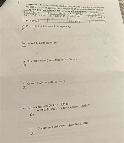 Solved Conversions Solve The Following Problems Using Chegg Com