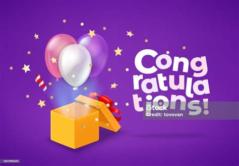 상자에서 비행 하는 공기 풍선 상자를 열었습니다 비문이 있는 인사말 카드 3차원 형태에 대한 스톡 벡터 아트 및 기타 이미지 3차원 형태 광고 귀여운 Istock