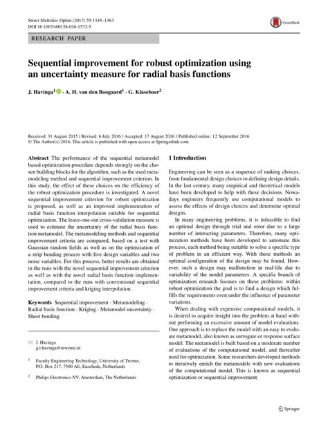 Pdf Sequential Improvement For Robust Optimization Using An