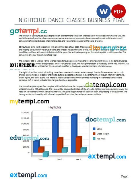 Nightclub Dance Classes Business Plan Example In Word And Pdf Formats Mytempl