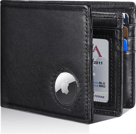 Wallet With Airtag Holder Bifold Genuine Leather Rfid Blocking Mens