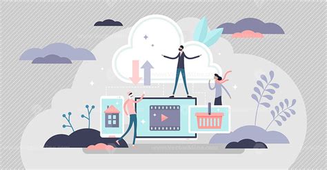 Cloud Computing Technology With Information Upload Type Outline Diagram Vectormine