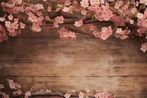 Premium Ai Image Spring Seasonal Of Pink Sakura Branch With Wooden
