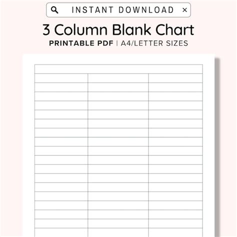 printable chart 3 columns template etsy