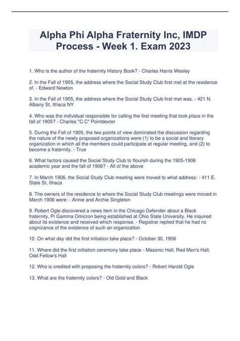 Alpha Phi Alpha Fraternity Inc IMDP Process Week Exam Questions And Answers Alpha