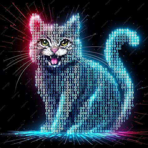 Premium Photo Portrays A Cat Using Binary Code