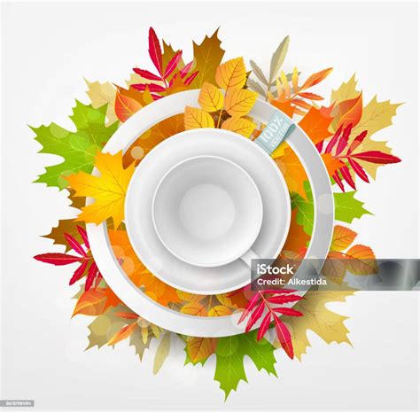 흰색 빈 찻잔 및 접시 다 색된 단풍 배경 절연 3d 일러스트 벡터 디자인 광고 포장에 대 한 요소 0명에 대한 스톡 벡터 아트 및 기타 이미지 Istock
