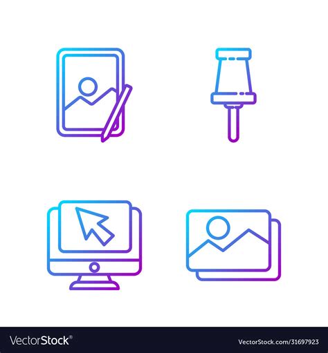 Set Line Picture Landscape Computer Monitor Vector Image