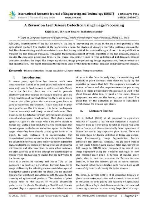 Pdf Irjet A Review On Leaf Disease Detection Using Image Processing