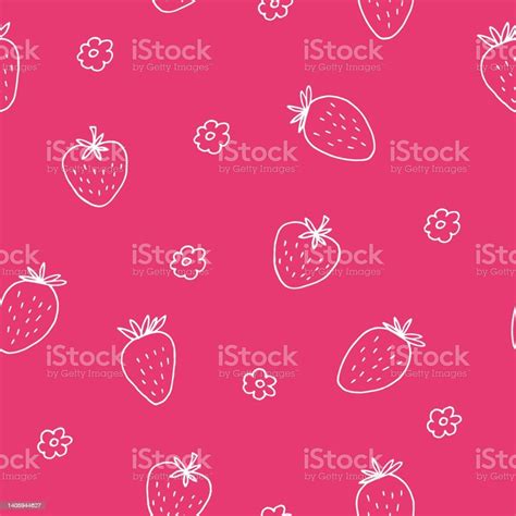 딸기 이음새가 없는 무늬 낙서 스타일로 손으로 그린 그림 미니멀리즘 벽지 배경 포장지 섬유 열매 과일 여름 음식 딸기에 대한 스톡 벡터 아트 및 기타 이미지 Istock