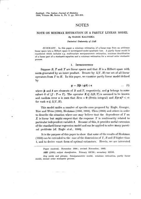 Pdf Note On Minimax Estimation In A Partly Linear Model