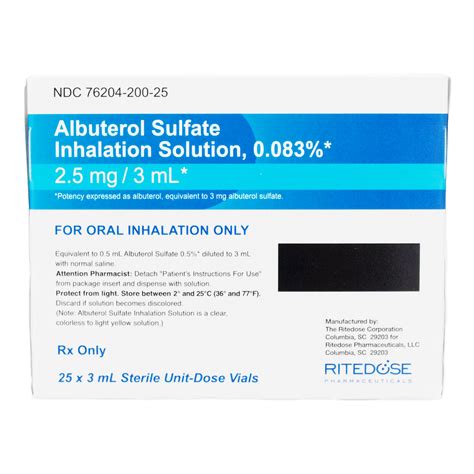 Ritedose Pharmaceuticals Albuterol Sulfate Inhalation Solution 76204020025