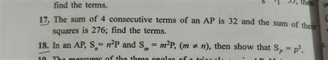 Find The Terms 17 The Sum Of 4 Consecutive Terms Of An Ap Is 32 And The