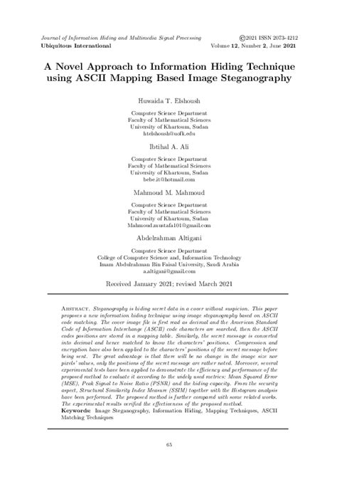 pdf a novel approach to information hiding technique using ascii