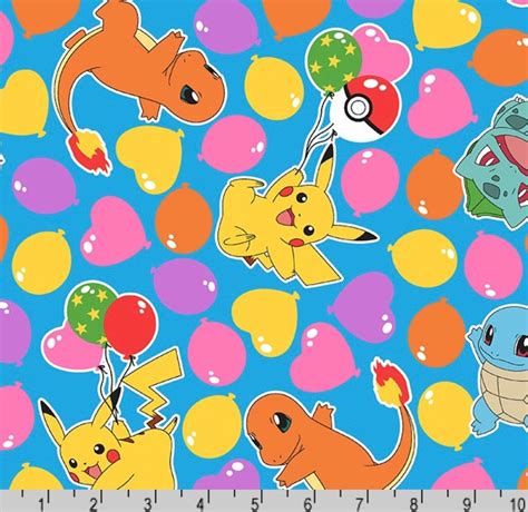 Pokemon Character Balloons Sky Blue From Robert Kaufman Fabrics Etsy
