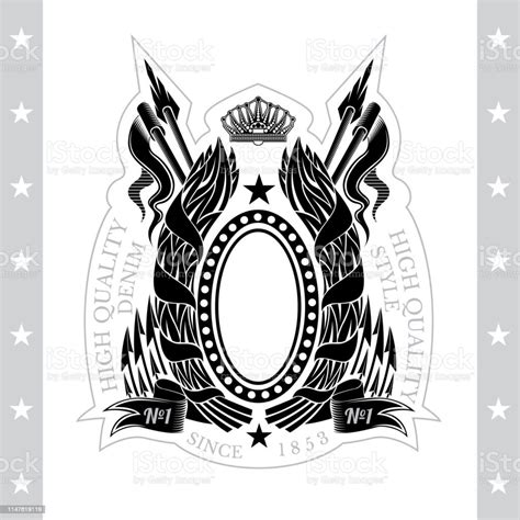 월계관과 빈티지 무기의 다발 사이의 타원형 프레임 흰색 절연 팔의 코트와 빈티지 라벨 검은색에 대한 스톡 벡터 아트 및 기타