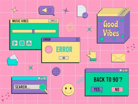 Set Van Vaporwave UI En UX Elementen PC Retro Gameframe Nostalgische Stijl S S S