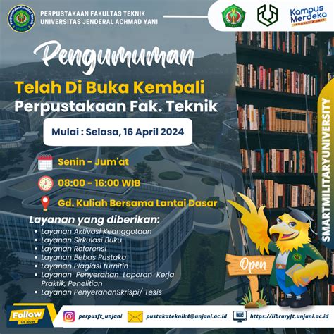 Pengumuman Layanan Perpustakaan Fakultas Teknik Unjani Kembali Dibuka