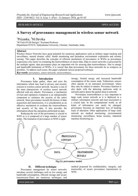 A Survey Of Provenance Management In Wireless Sensor Network Pdf Internet Of Things Internet