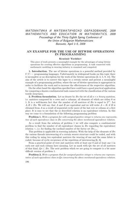 Pdf An Example For The Use Of Bitwise Operations In Programming