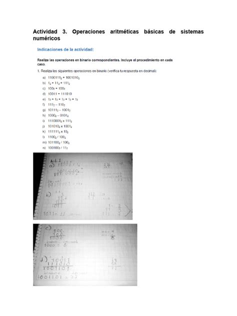 Actividad 3 Operaciones Aritméticas Básicas De Sistemas Numéricos Pdf