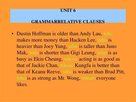 PPT UNIT 6 GRAMMARRELATIVE CLAUSES PowerPoint Presentation Free Download ID 5487464