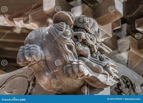 Shishi Lion And Baku Dream Eater Wooden Carved Guardian Of Hiruko Jinja Or Ebisu Jinja Shinto