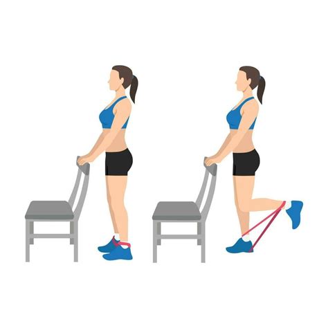 Woman Doing Standing Supported Resistance Band Hamstring Curls Exercise