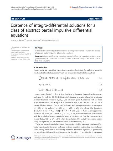 Pdf Existence Of Integro Differential Solutions For A Class Of