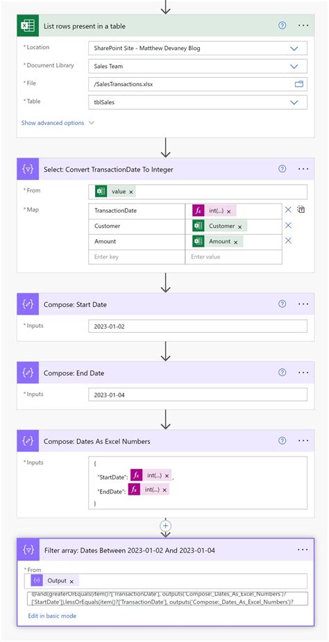 how to filter excel table rows in power automate text numbers dates