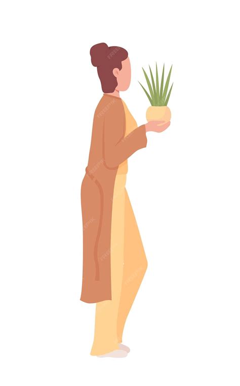 premium vector woman holding potted plant semi flat color vector character