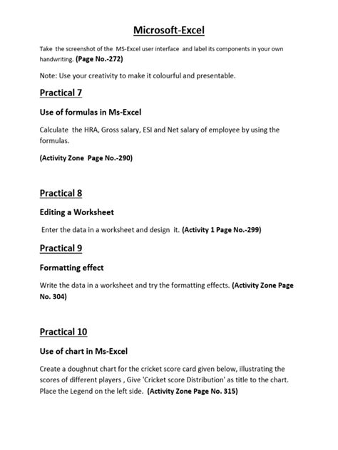 Ms Excel Practical Class Ix 2024 25 Pdf