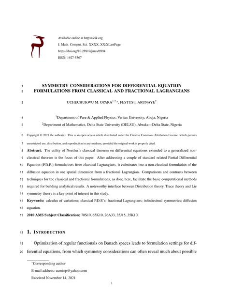 Pdf Symmetry Considerations For Differential Equation 1 Formulations From Classical And