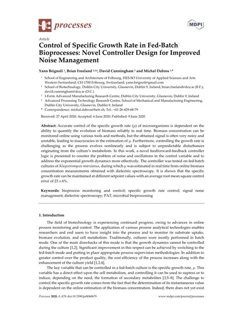 Pdf Control Of Specific Growth Rate In Fed Batch Bioprocesses Novel