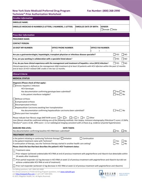 Technivie® Prior Authorization Worksheet For Prescribers