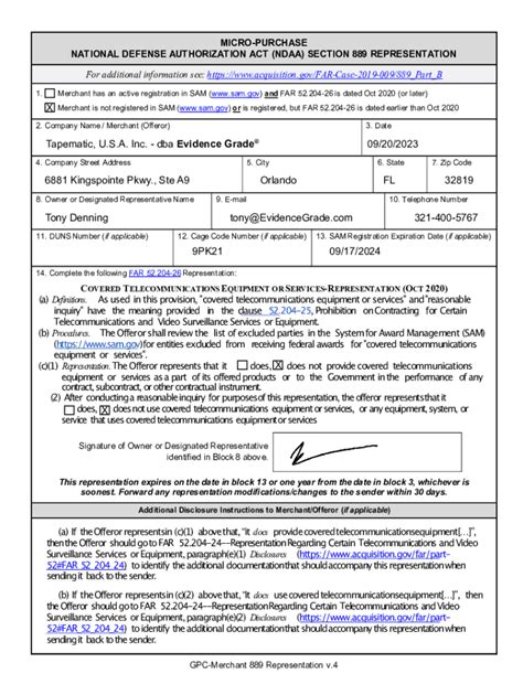 Fillable Online 889 Representation Form Rev 4 Completed Evidencegrade Fax Email Print Pdffiller