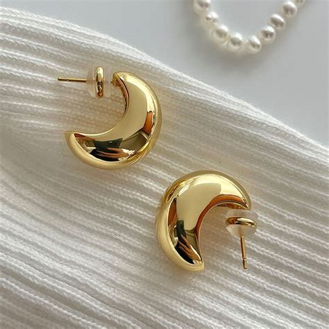 Gold Crescent Moon Earrings Chunky Gold Hoop Earrings Gold Earring