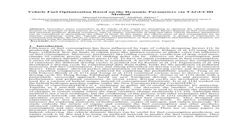 vehicle fuel optimization based on the dynamic parameters via taguchi