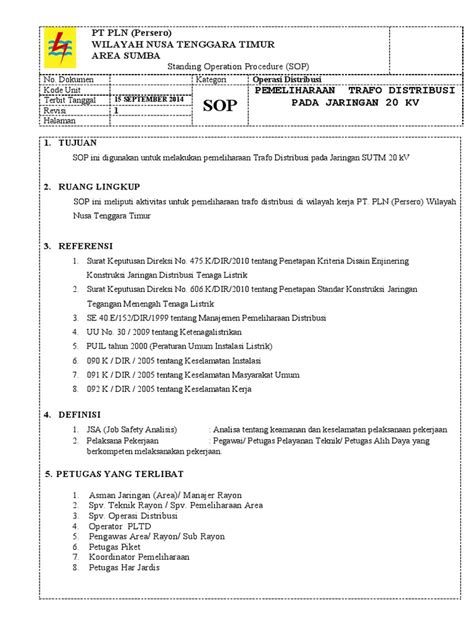 Sop Penggantian Trafo Distribusi Pdf